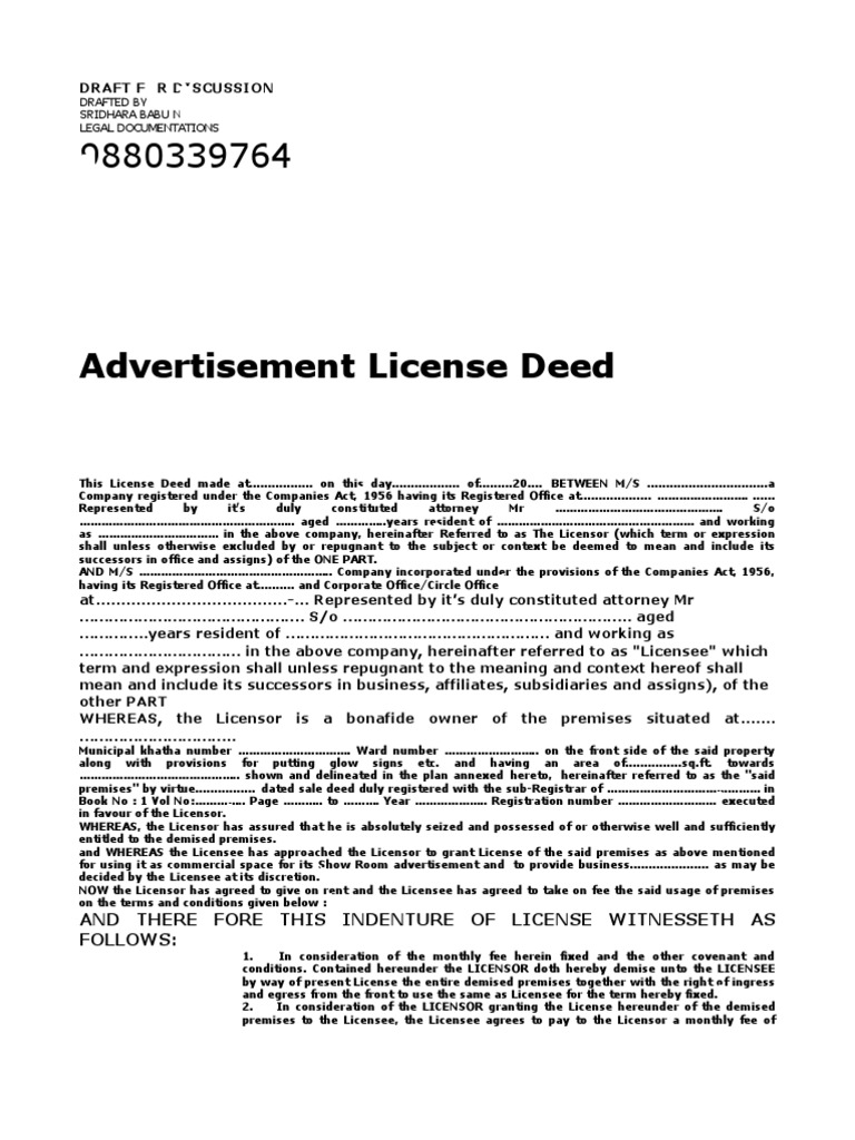 Advertisement License Deed | License | Arbitration