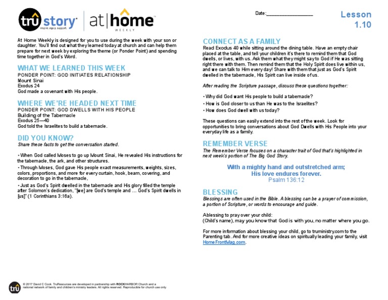 Tru Story AHW Lesson 1.10 | PDF | Tabernacle | Book Of Exodus
