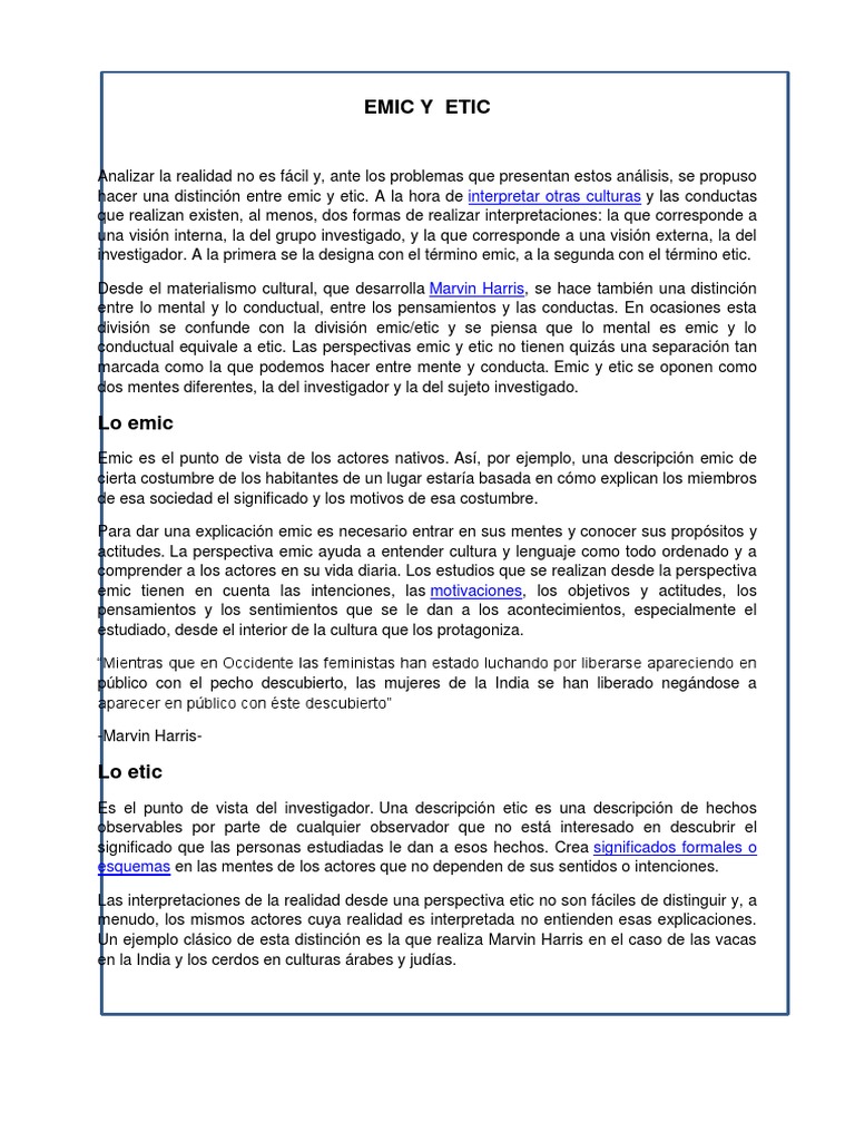 Emic y Etic | PDF | Ciencia cognitiva | Epistemología