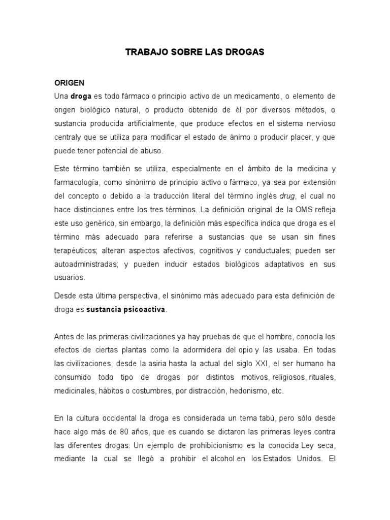 Hojas De Trabajo Sobre Drogas