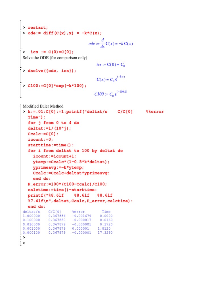 Maple Modified Euler Method Modified Euler Pdf