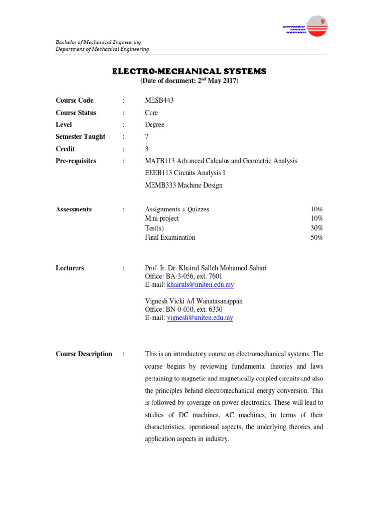 Course Outline Sem 2,20172018 | PDF | Power Electronics | Engineering