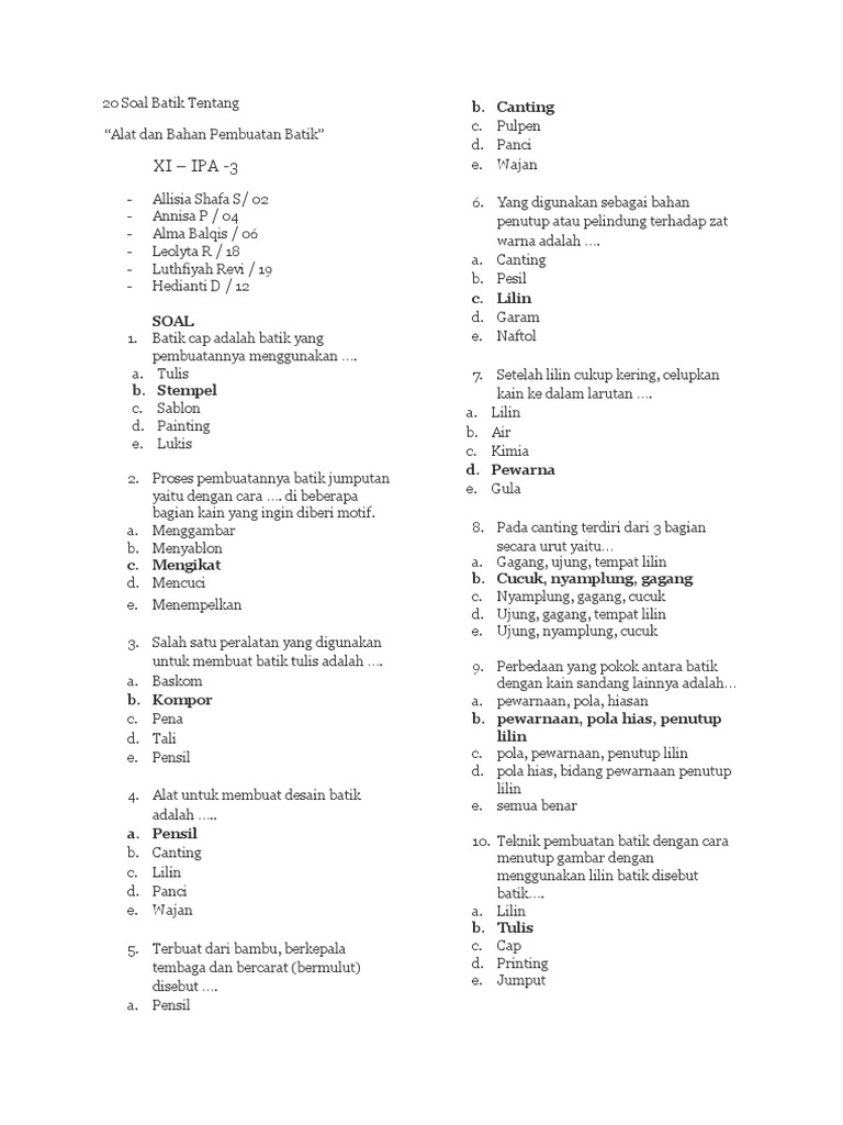 20 Soal Batik Tentang | PDF