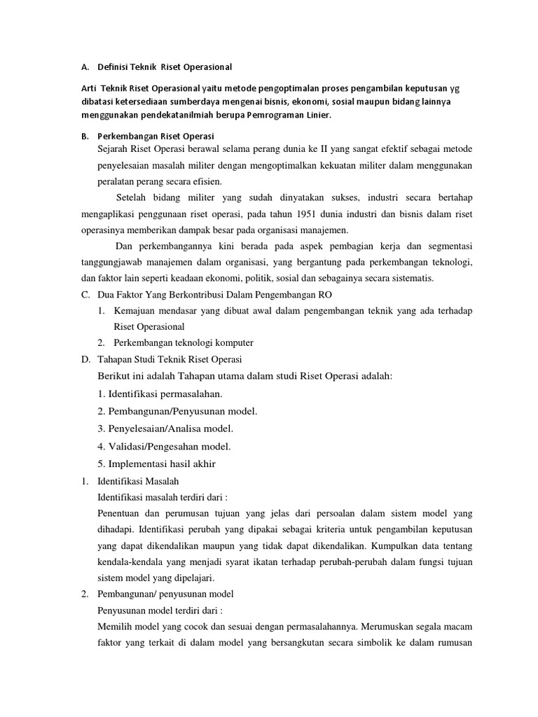 Definisi Teknik Riset Operasional | PDF