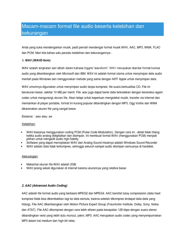 Macam-Macam Format File Audio Beserta Kelebihan Dan Kekurangan | PDF