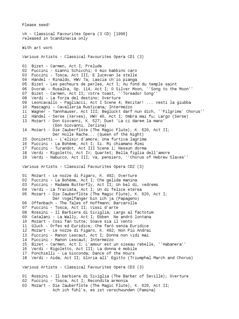 VA - Classical Favourites Opera (3 CD) Info | PDF | Giacomo Puccini | Opera