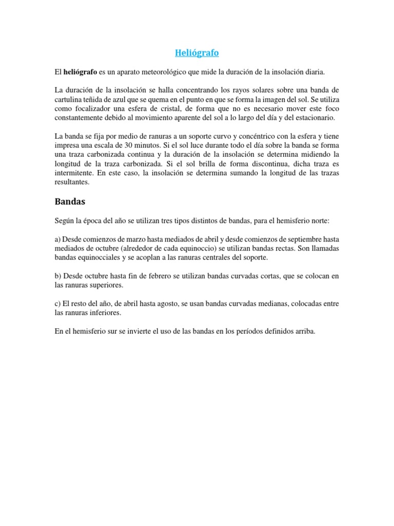 Función y medición del heliógrafo | PDF | Física Aplicada e ...
