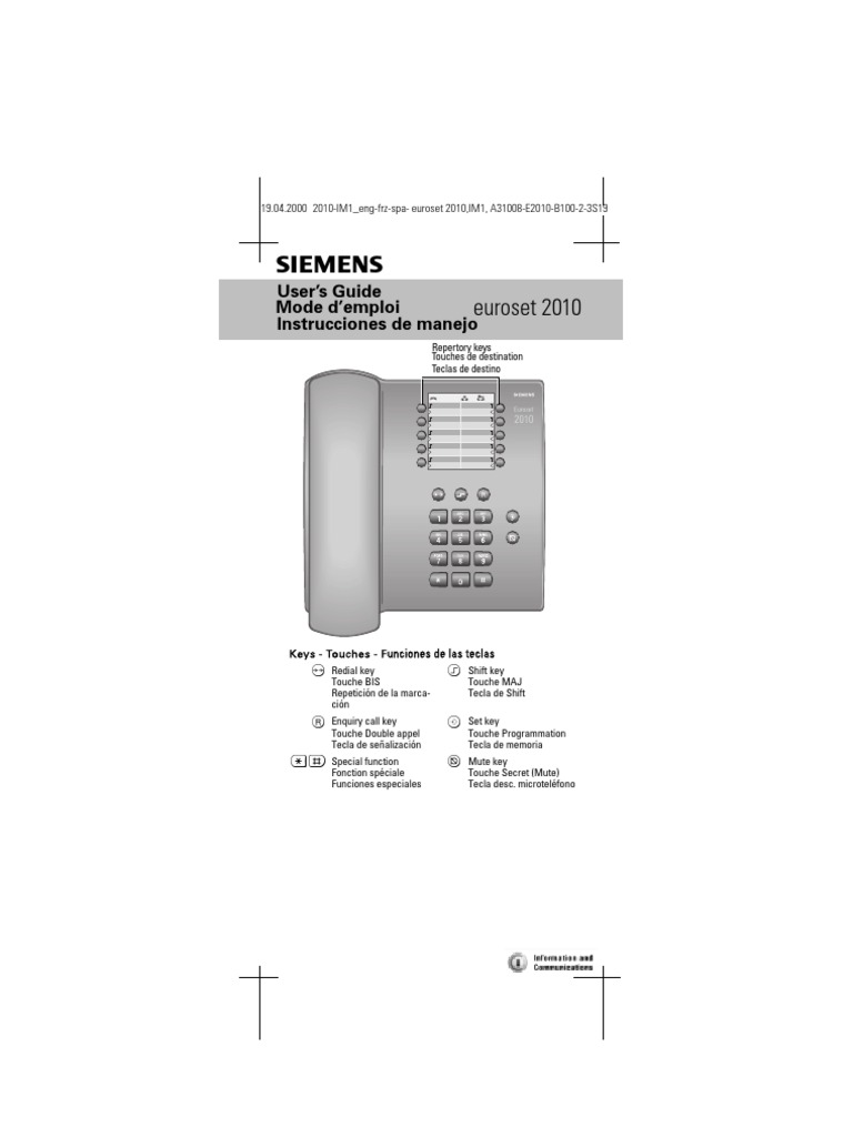 Siemens Euroset 2010 User Guide | PDF | Telecommunications Equipment ...