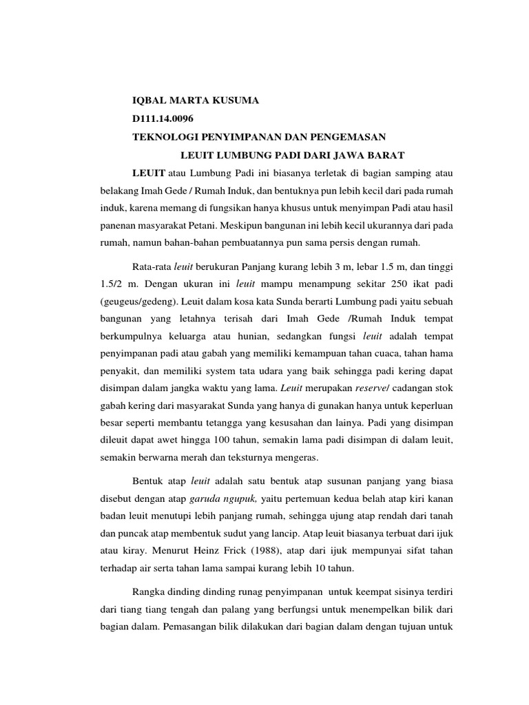 Leuit: Lumbung Padi Tradisional Sunda | PDF | Griya & Taman | Teknologi ...
