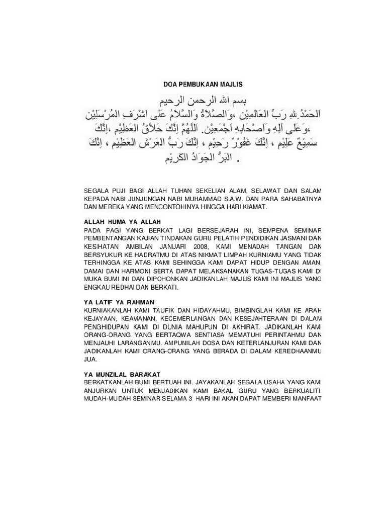 Doa Pembukaan Majlis | PDF