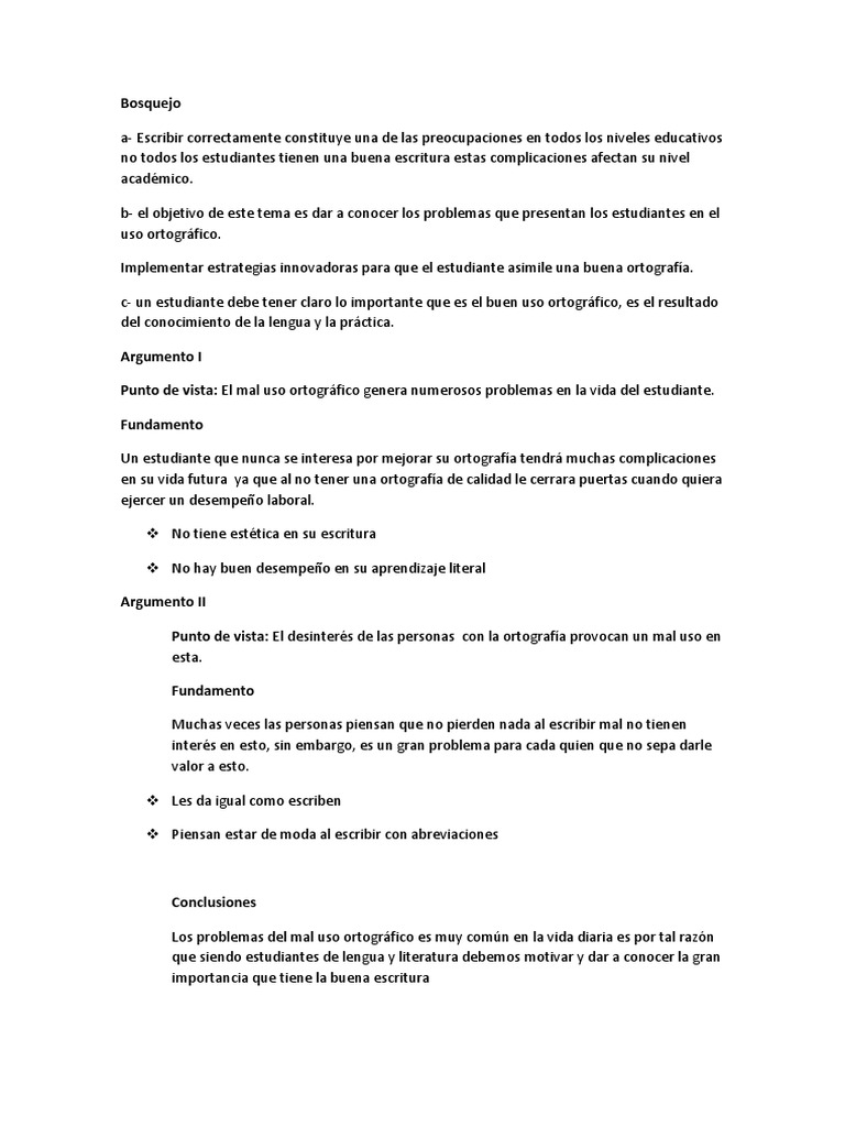 bosquejo ejemplo | Escritura | Ortografía