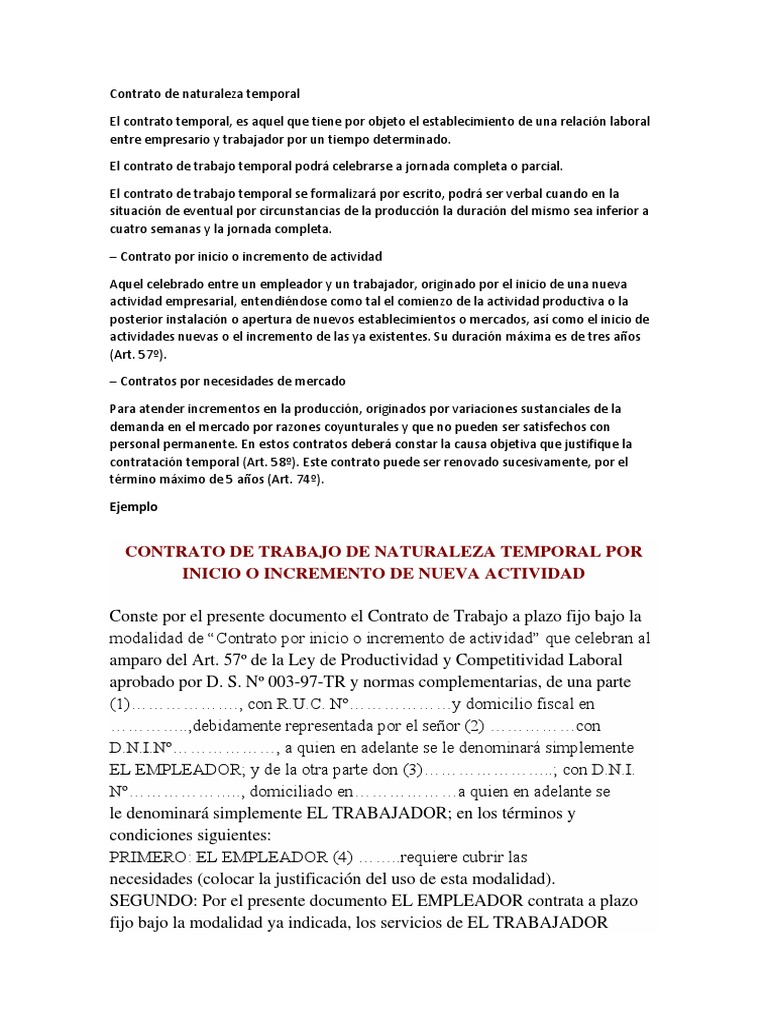 Contrato de Naturaleza Temporal | PDF | Derecho laboral | Mercado (economía)
