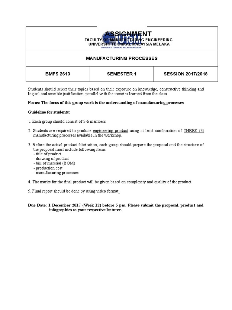 Assignment: Manufacturing Processes | PDF