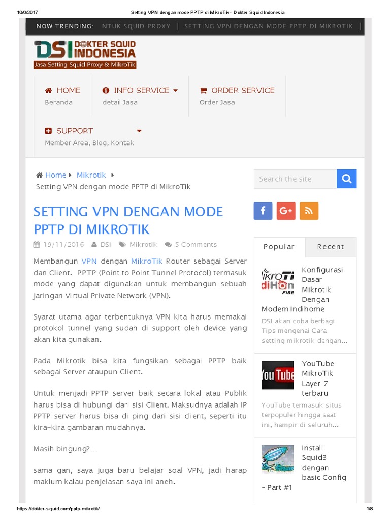 Setting VPN Dengan Mode PPTP Di MikroTik | PDF