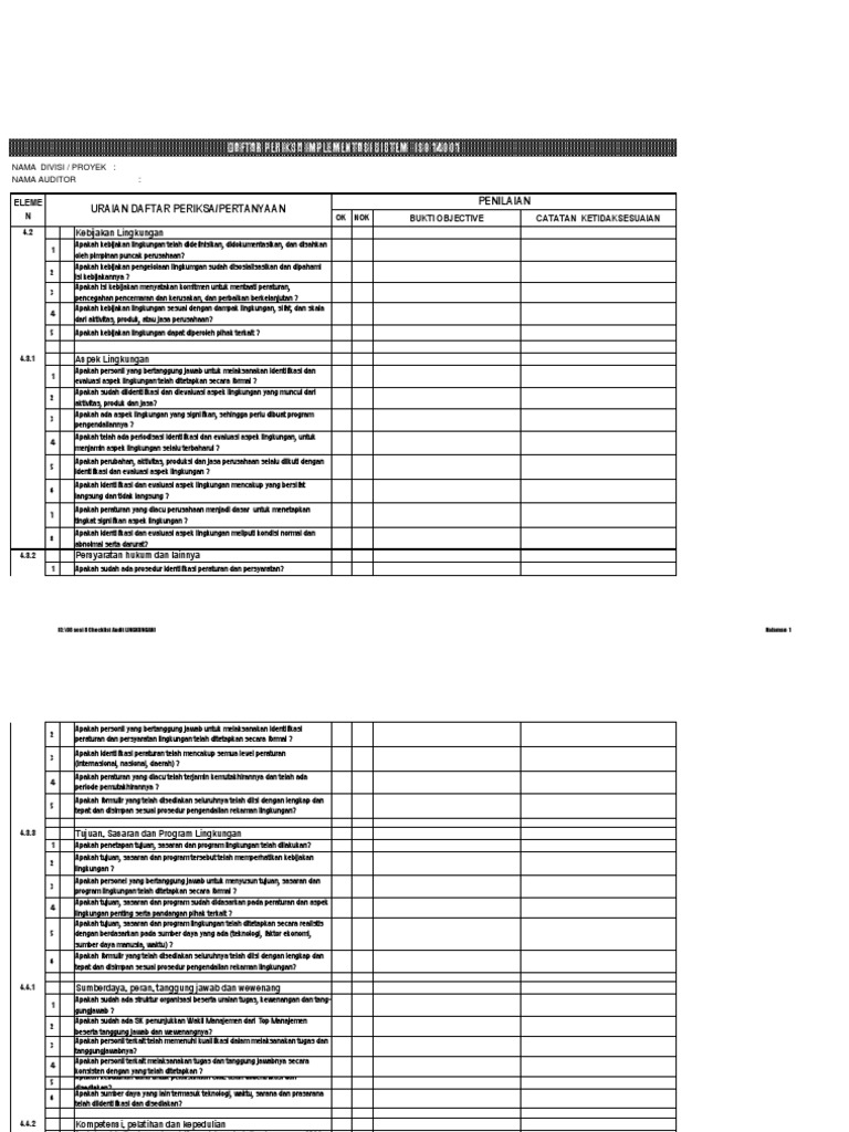 08 Sesi 8 Checklist Audit LINGKUNGAN | PDF