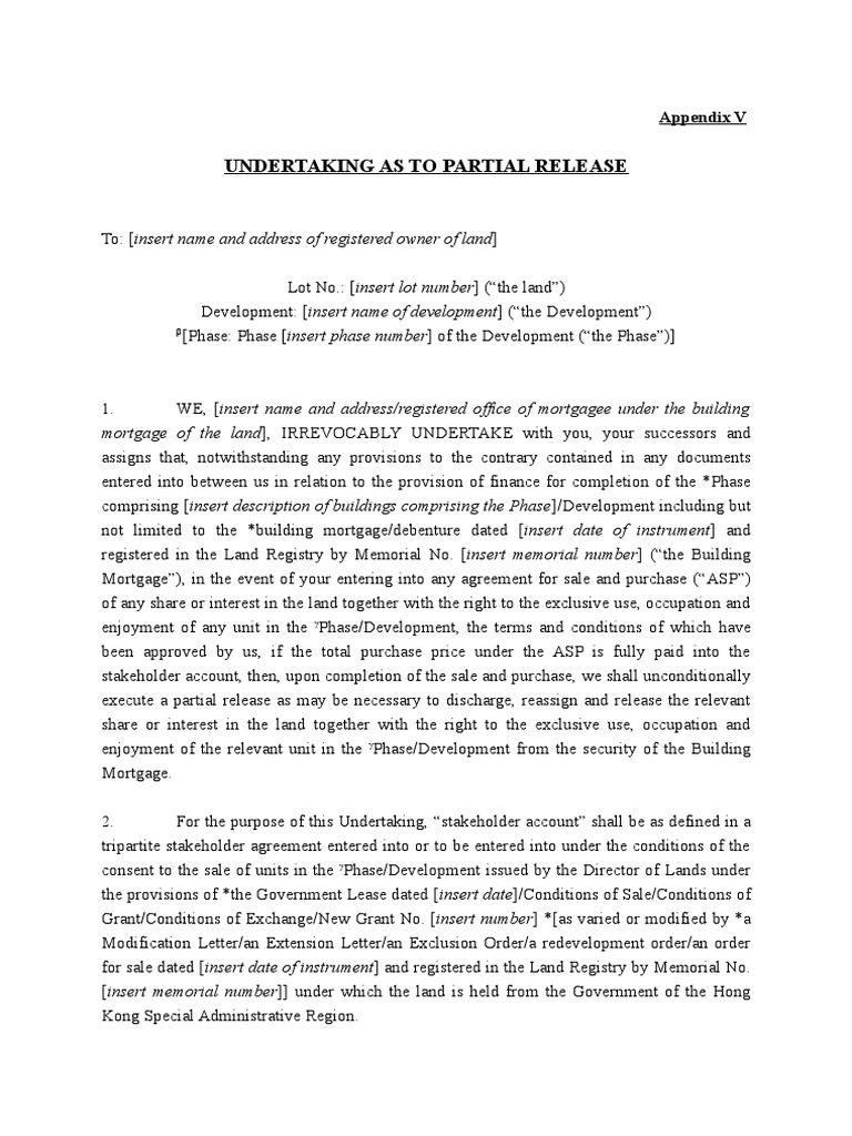 Undertaking As To Partial Release | PDF | Mortgage Law | Power Of Attorney