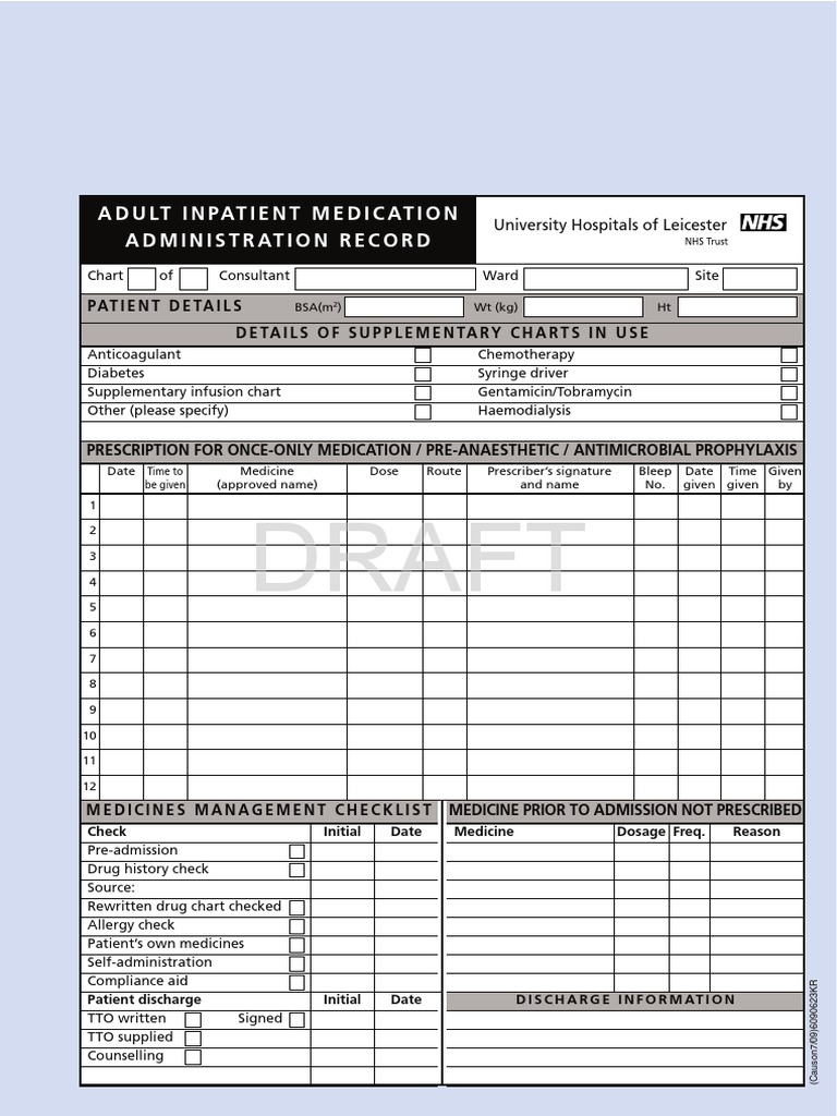 NHS Inpatient Medication Chart | PDF | Medical Prescription | Dose ...