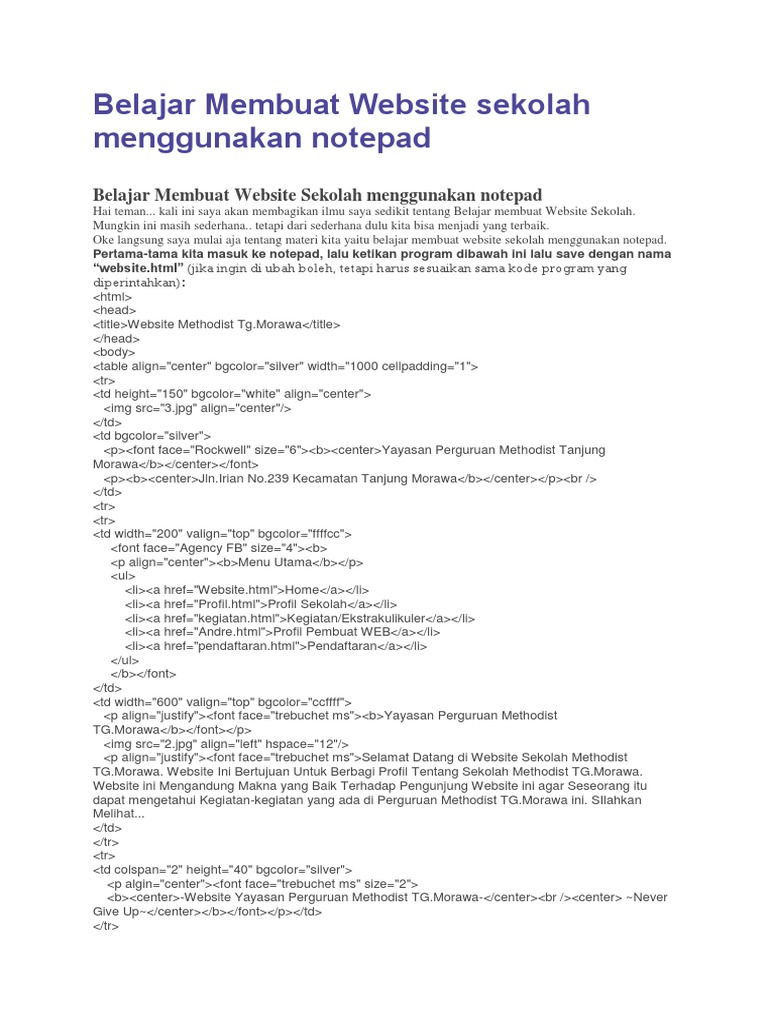 Belajar Membuat Website Sekolah Menggunakan Notepad | PDF