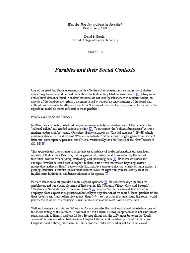 Gowler David - 2000 - Parables and Their Social Contexts | PDF | God In ...