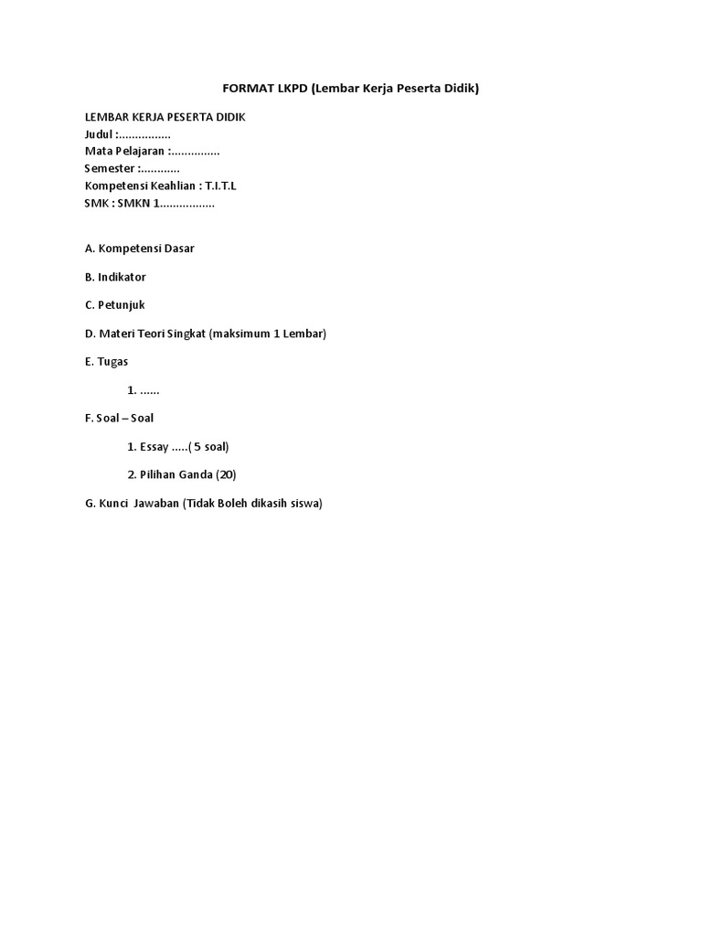 Format LKPD untuk SMK T.I.T.L | PDF | Metode & Bahan Ajar | Komputer