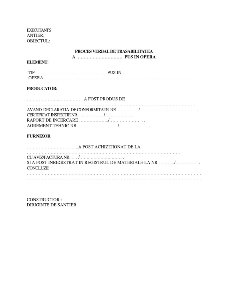 PV de Trasabilitate | PDF