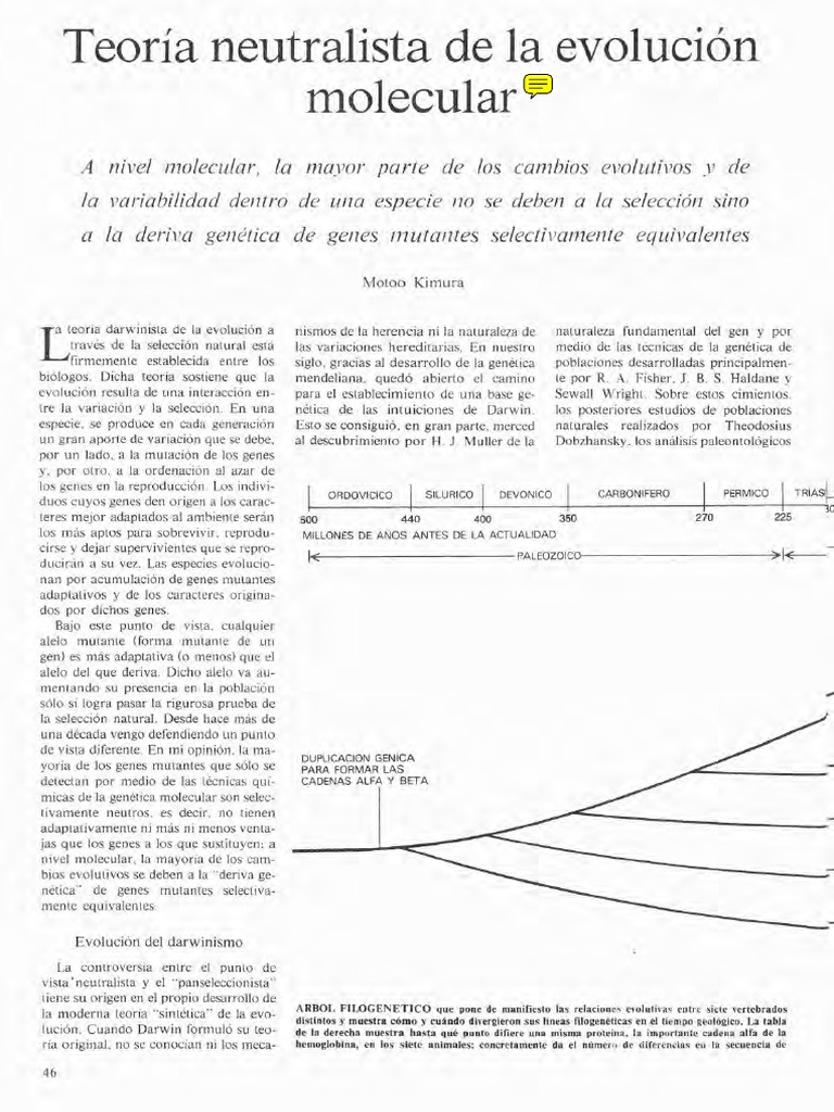 Teoría Neutralista de la Evolución Molecular | PDF | Mutación | Gene