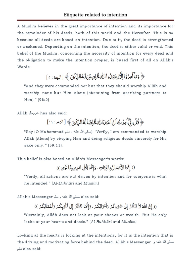 Importance of Intention in Islam | PDF | Allah | Prophets And ...