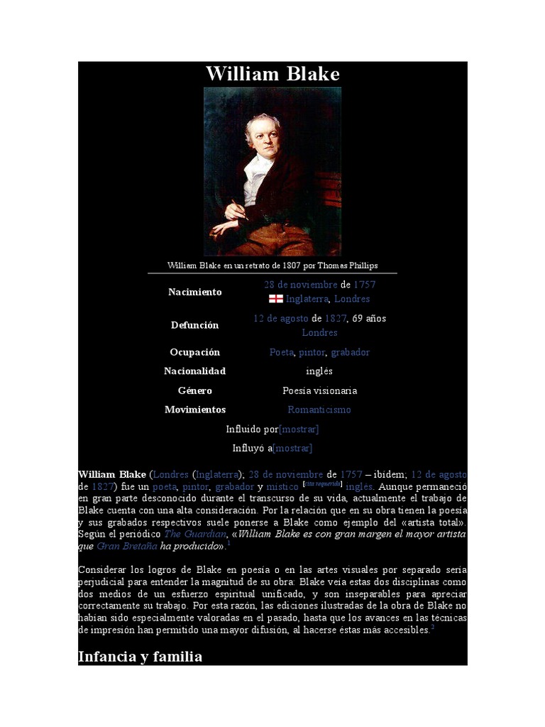 William Blake: Artista y Poeta Visionario | PDF | William Blake | Poesía