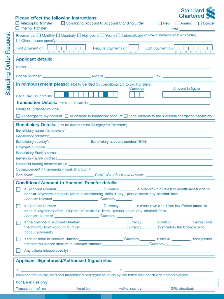 Standing Order Form | PDF | Overdraft | Payments