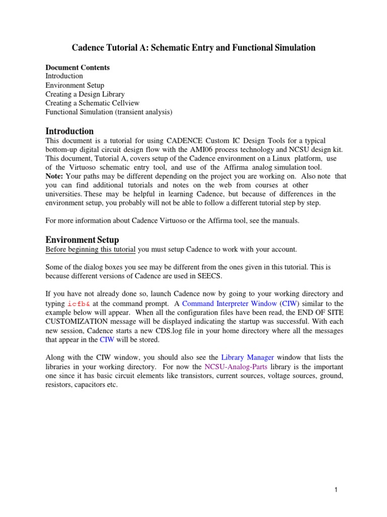 Cadence Tutorial A: Schematic Entry and Functional Simulation | PDF ...