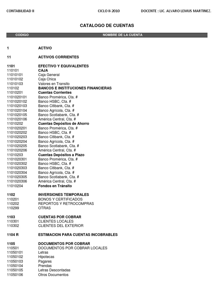 Catalogo de Cuentas | PDF | Bancos | Contabilidad