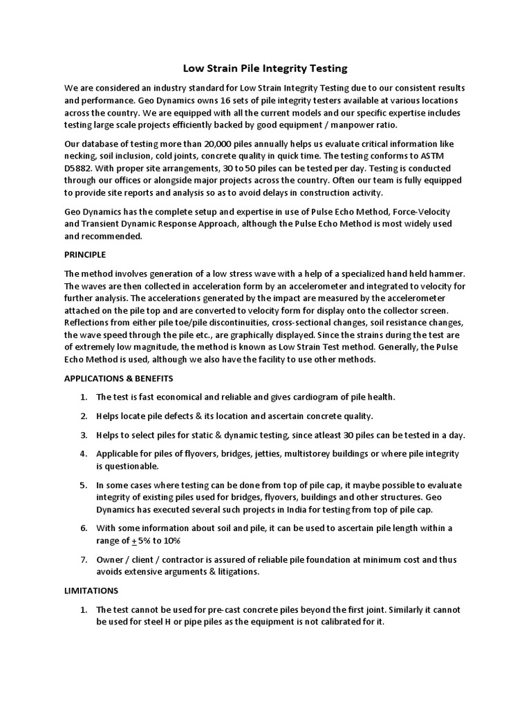 Low Strain Pile Integrity Testing Guide | PDF | Mechanical Engineering ...