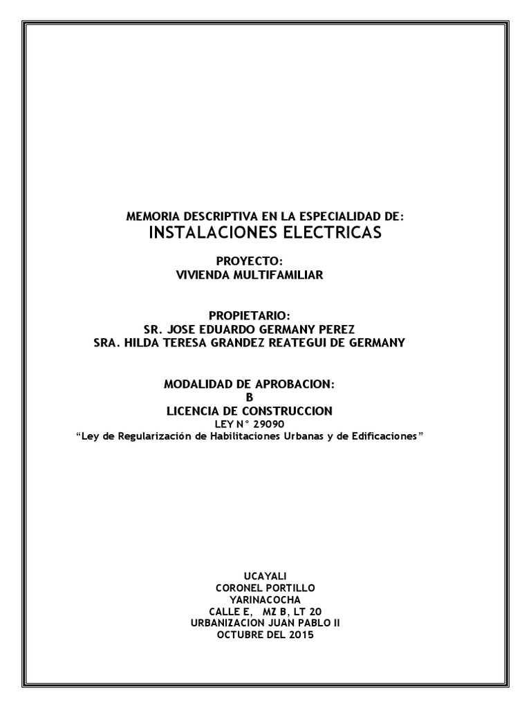 04 Memoria Descriptiva Instalaciones Electricas | PDF | Enchufes y tomas de corriente alterna ...