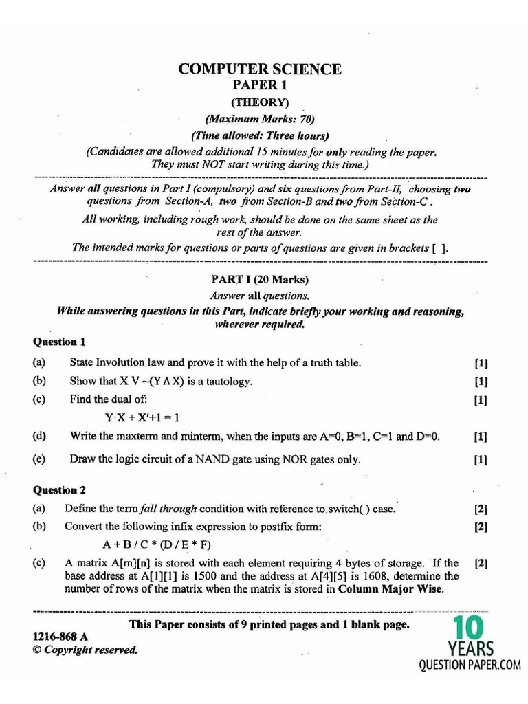 ISC 2016 Computer Science Theory Class XII | PDF