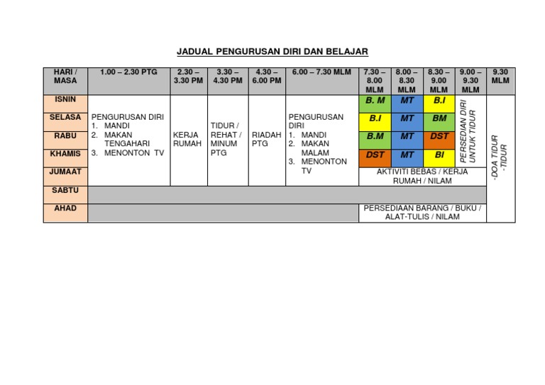 Jadual Rutin Harian | PDF