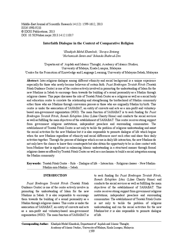 Interfaith Dialogue of Comparative Religion | PDF | Interfaith Dialogue ...