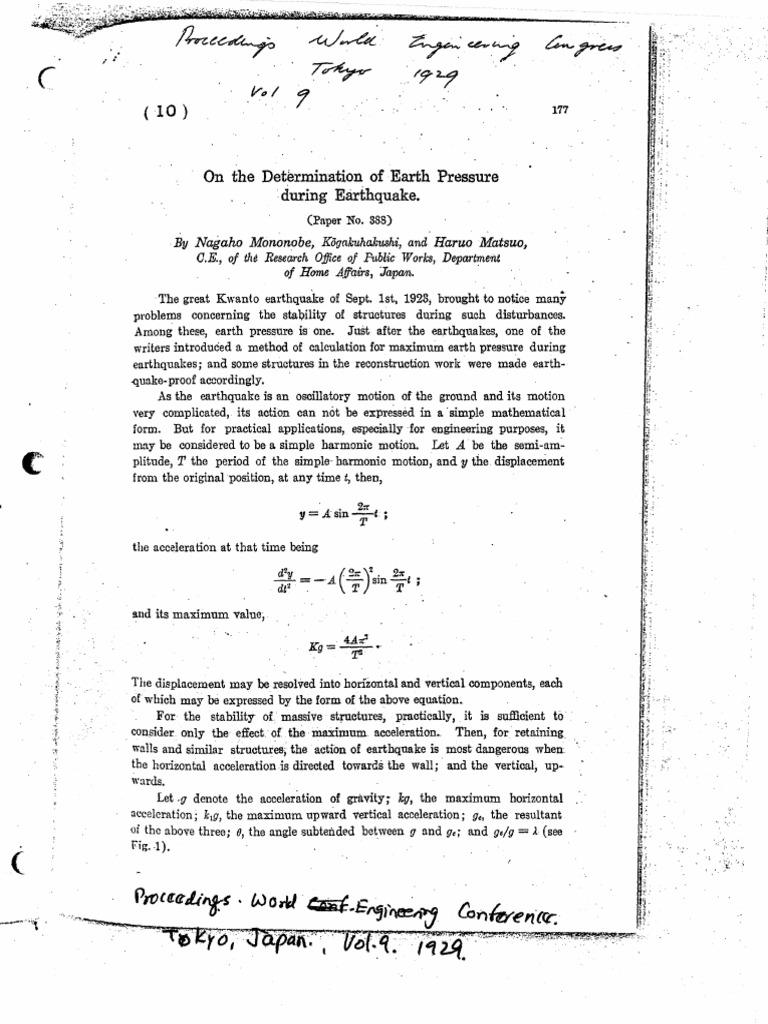 1929 MONONOBE On The Determination of Earth Pressure During Eartquakes ...