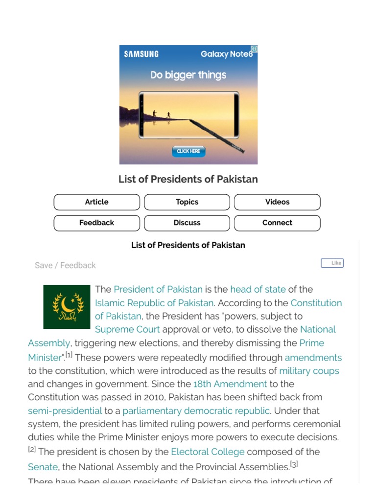 List of Presidents of Pakistan | PDF | Pakistan | Politics Of Pakistan