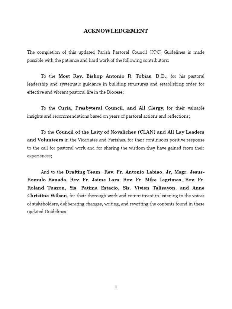 2017 PPC Guidelines - Acknowledgement To Table of Contents | PDF | Laity | Parish