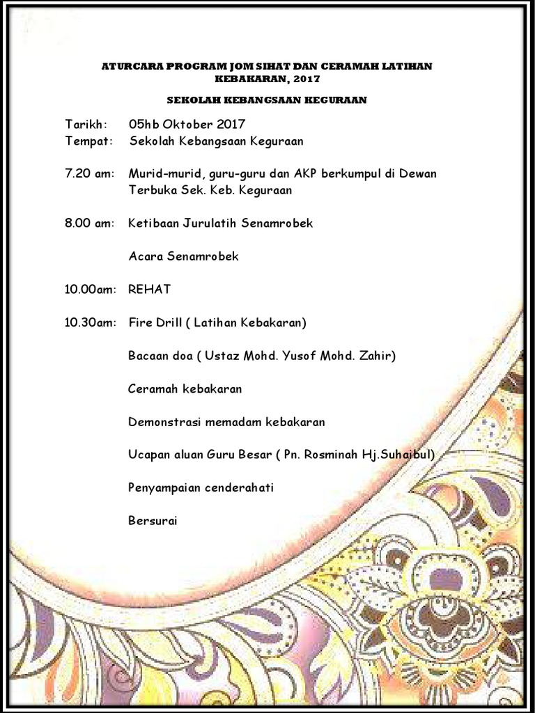 Aturcara Program Jom Sihat Dan Ceramah Latihan Kebakaran