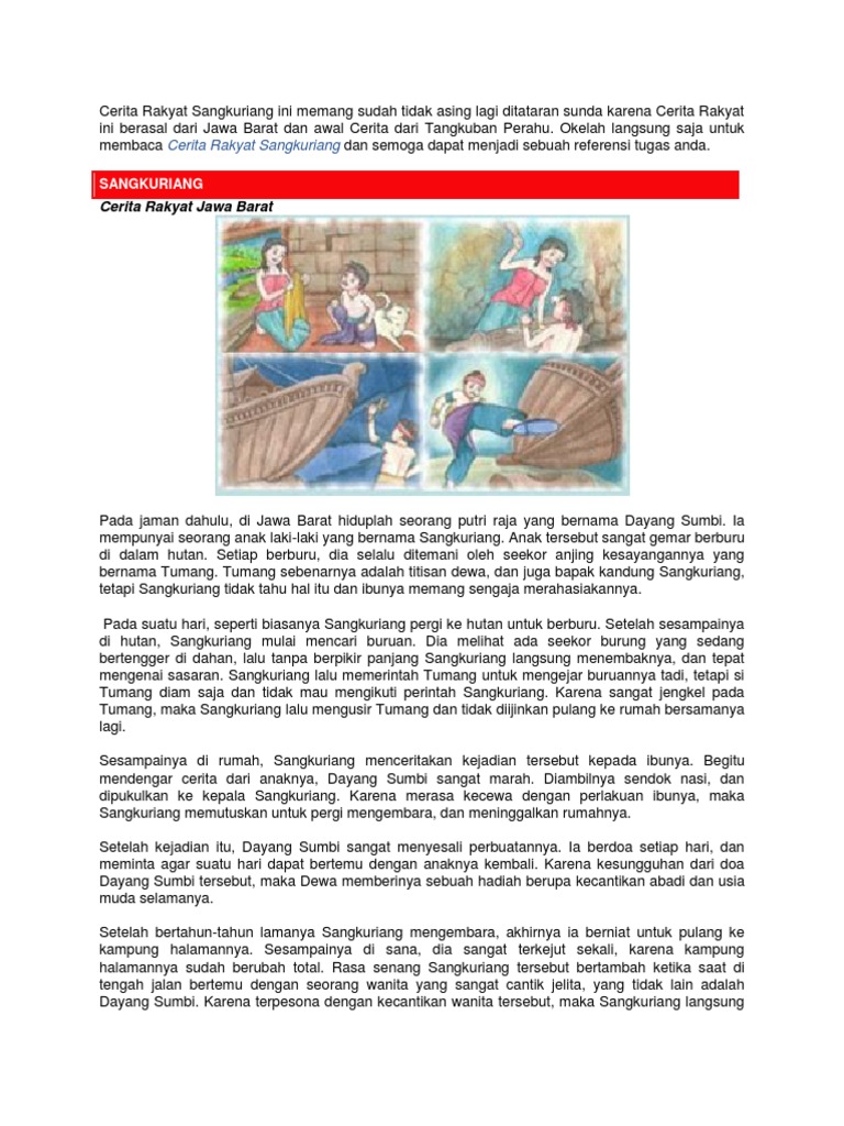 Sangkuriang: Cerita Rakyat Asal Usul Tangkuban Perahu | PDF