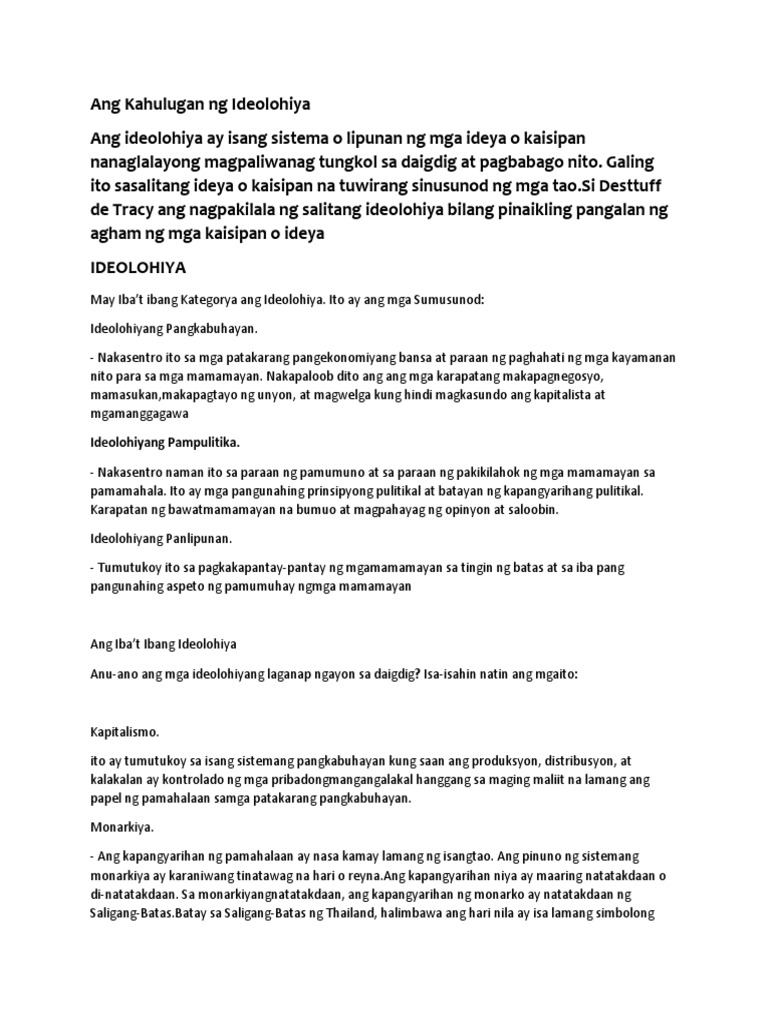 Ang Kahulugan NG Ideolohiya | PDF
