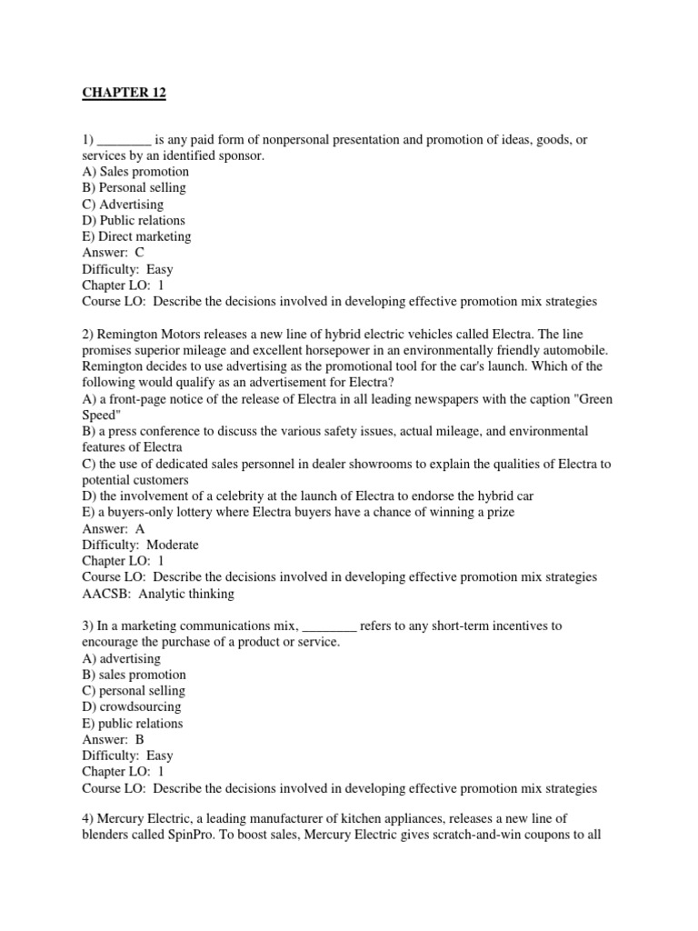 Chapter 12 Book Quiz | PDF | Marketing Communications | Marketing