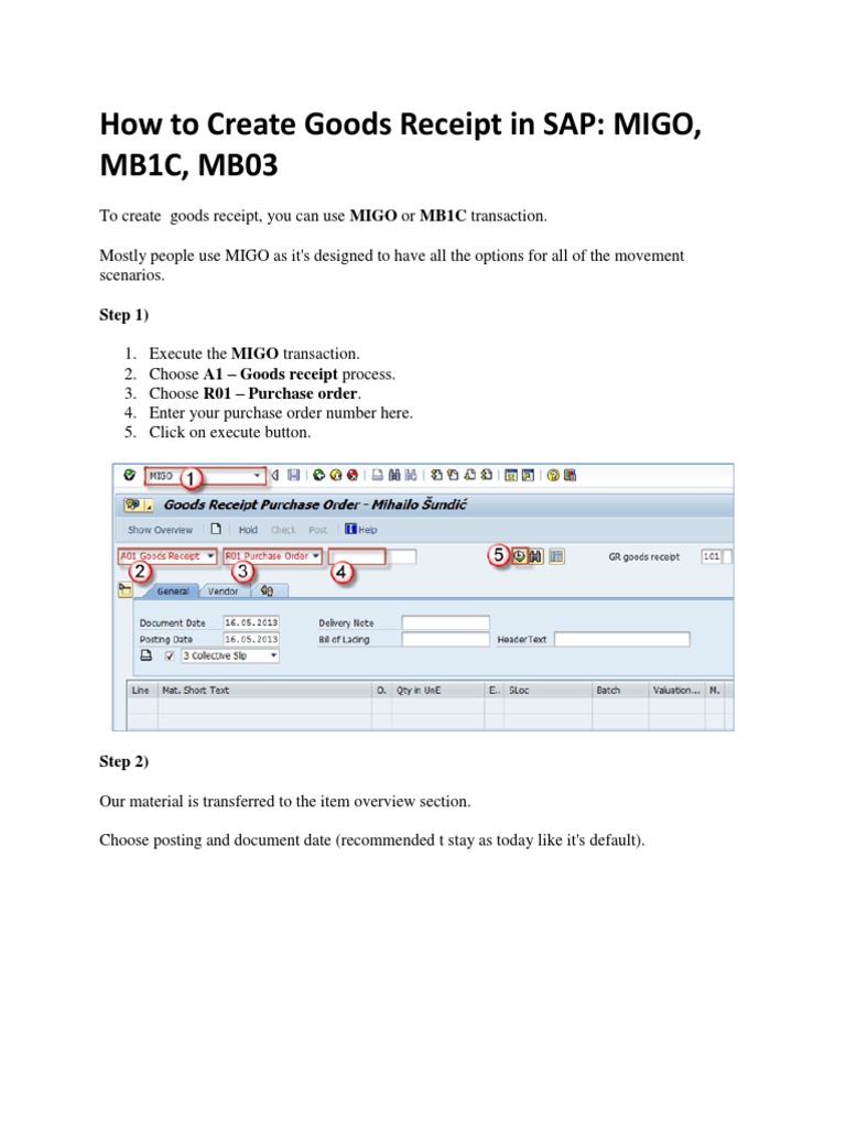 How To Create Goods Receipt in SAP | PDF | Receipt | Information ...