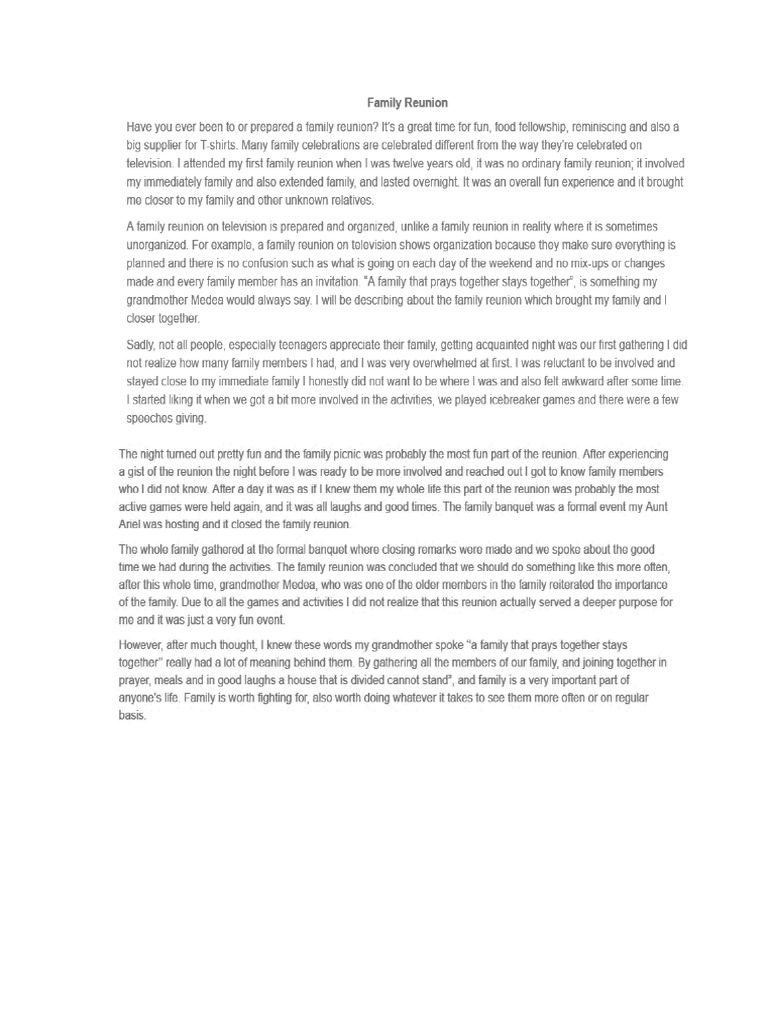 Sample Essay Family Reunion | PDF