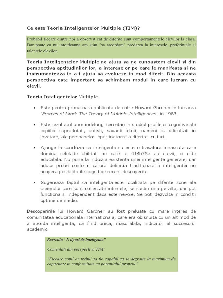 Teoria Inteligentelor Multiple | PDF