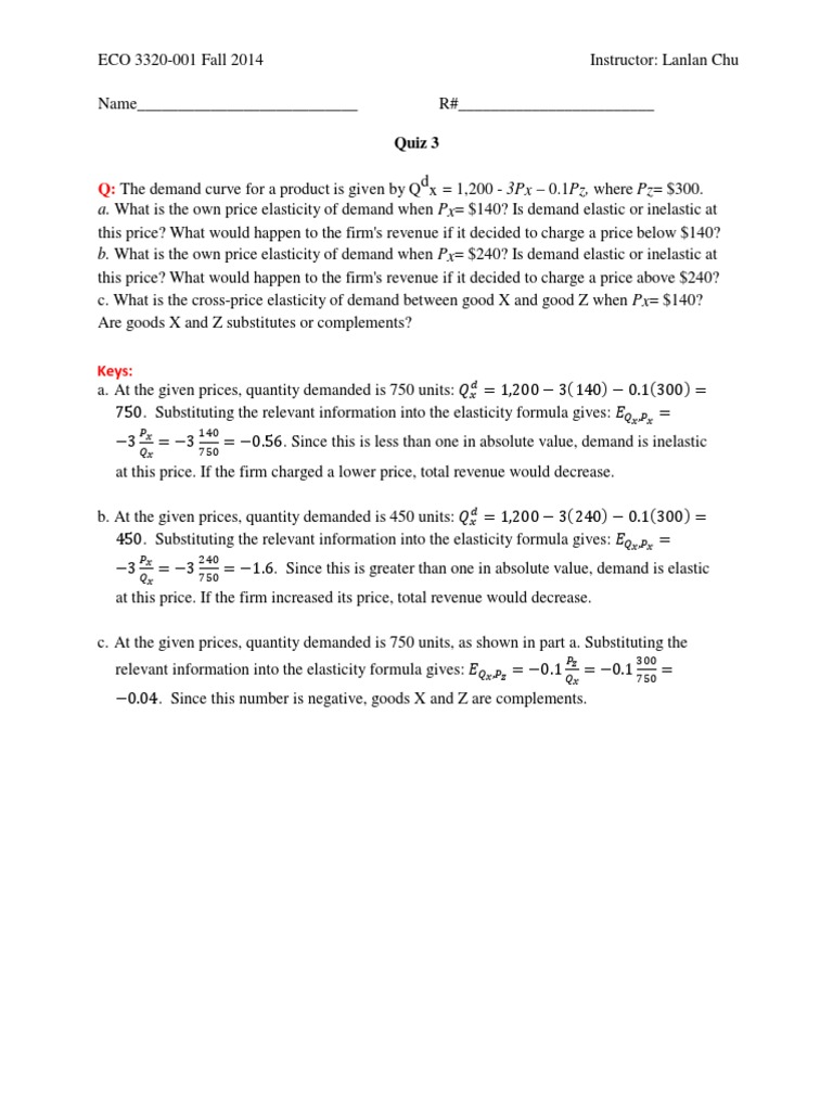 Economics Quiz on Elasticity | PDF