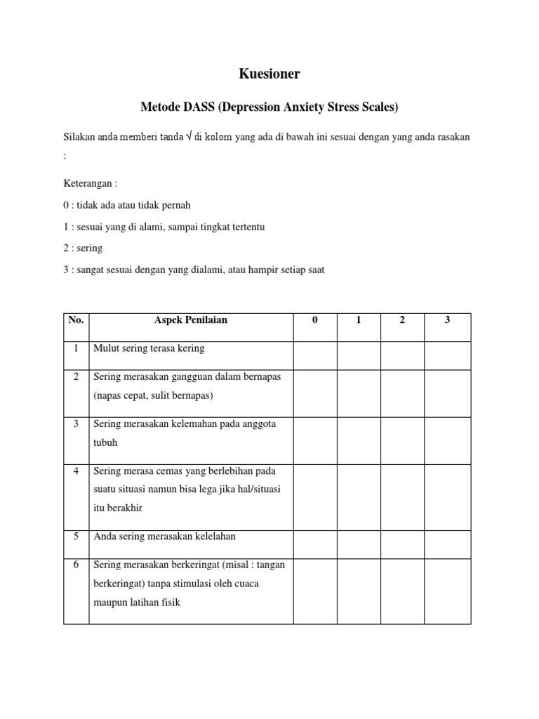Kuesioner DASS | PDF | Pengembangan Diri