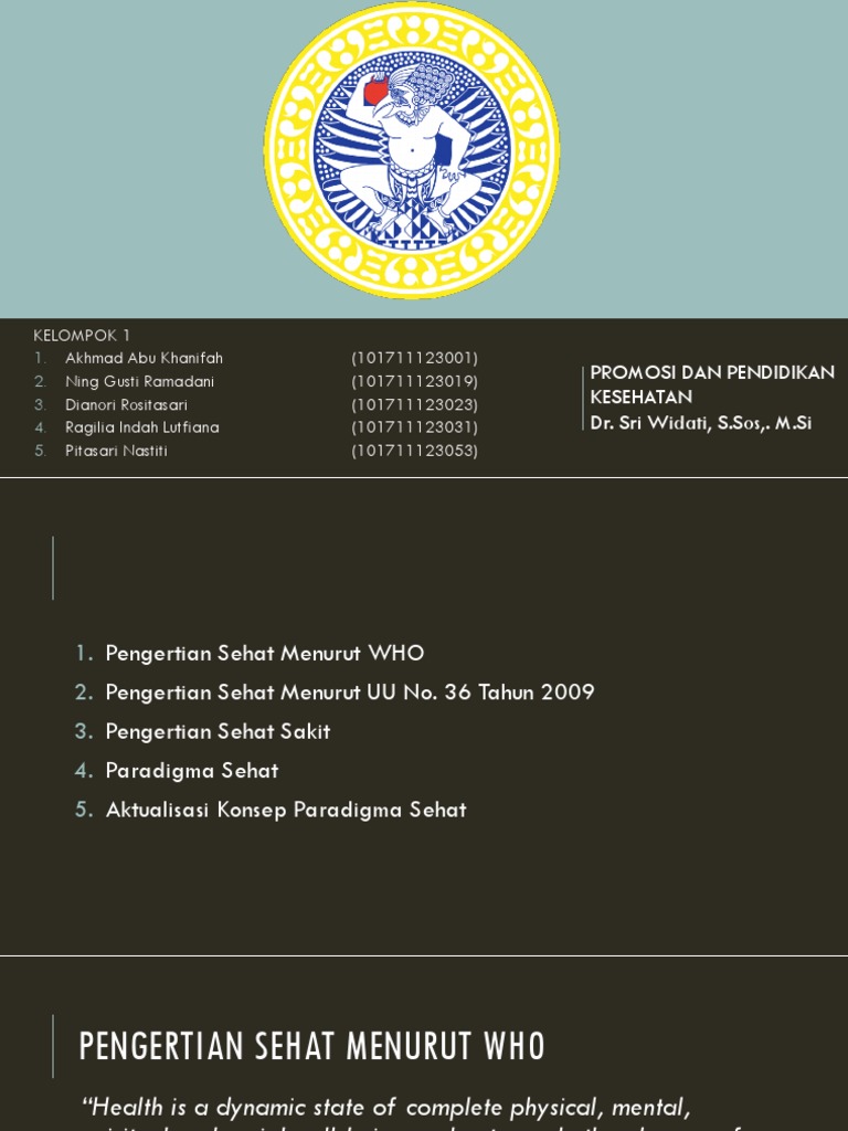 KEL 1 - Pengertian Sehat (WHO & UU), Paradigma Sehat | PDF ...