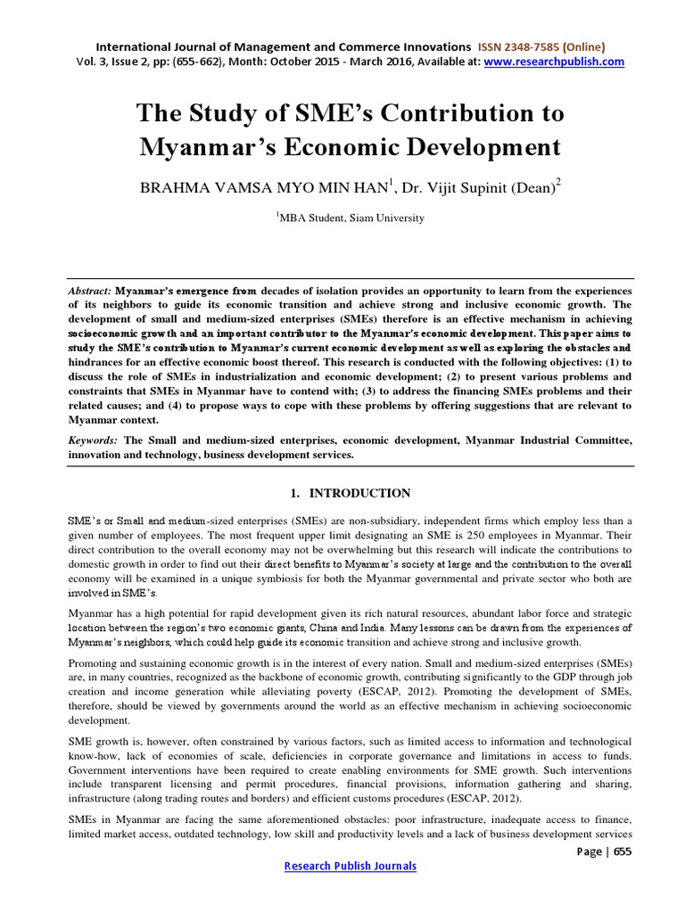 The Study of SME’s Contribution to Myanmar’s Economic Development ...